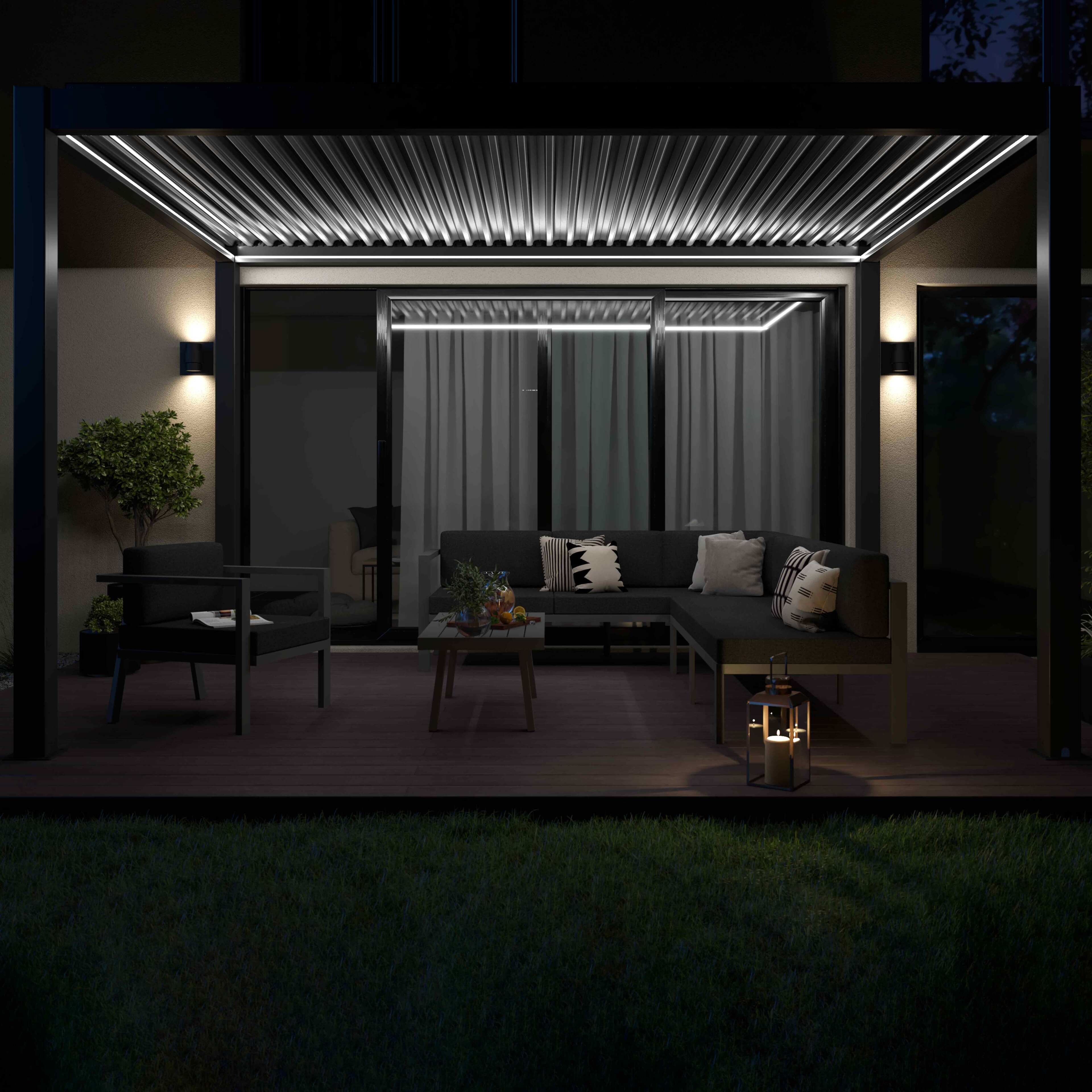 Pérgola bioclimática autoportante motorizada de con iluminación | Oviala