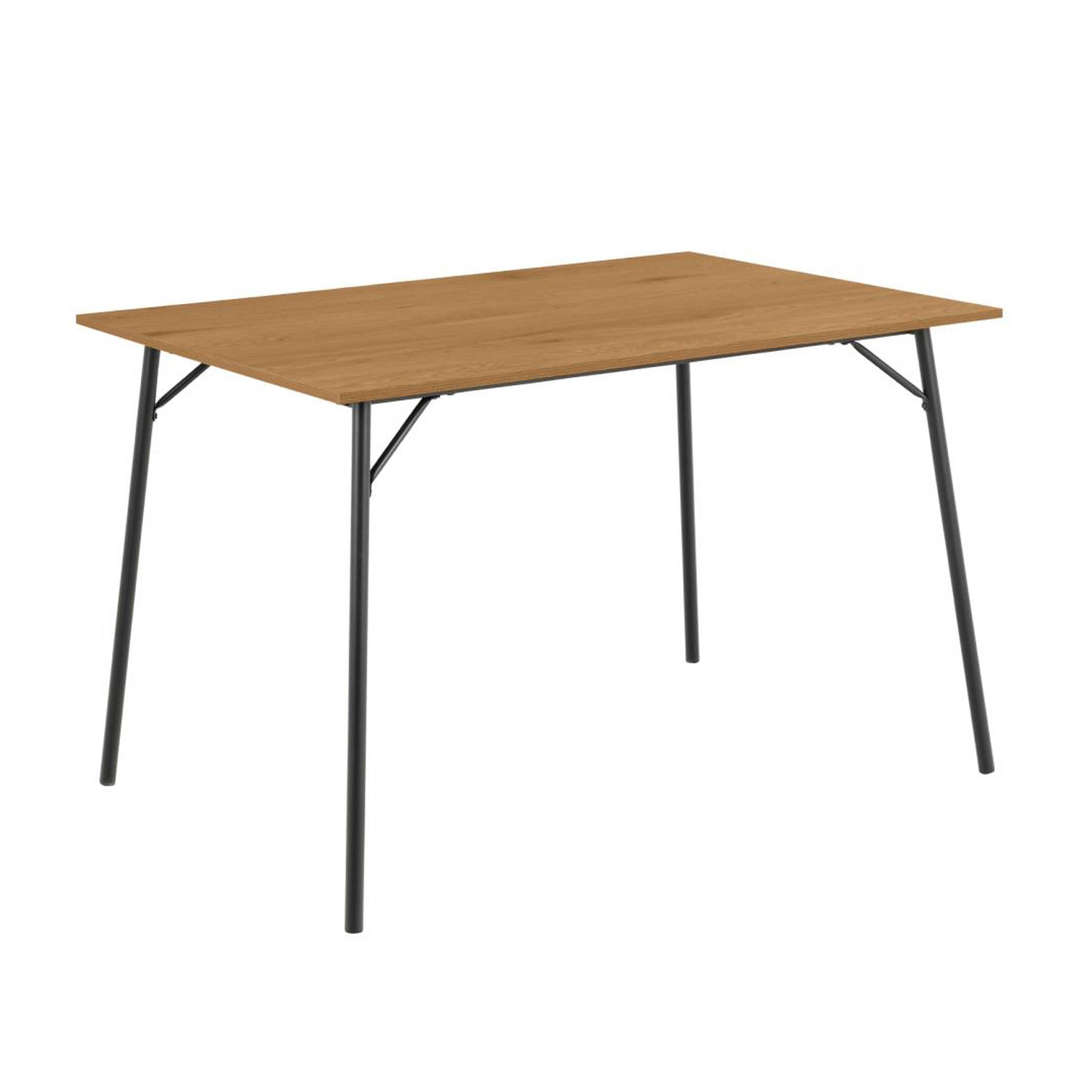 Mesa de comedor rectangular en acero y MDF efecto roble | Oviala
