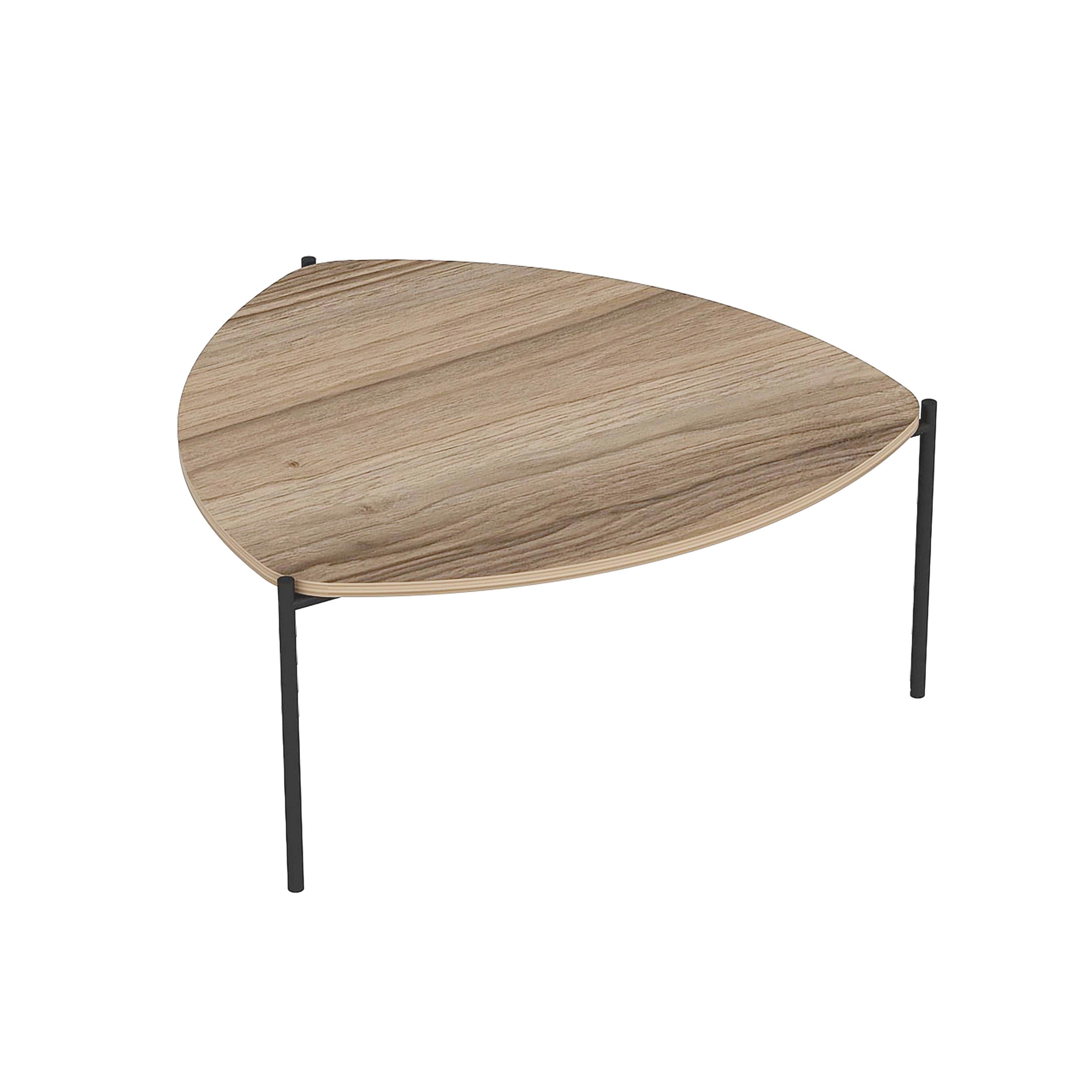 Mesa de centro triangular en acero y melamina imitación madera | Oviala